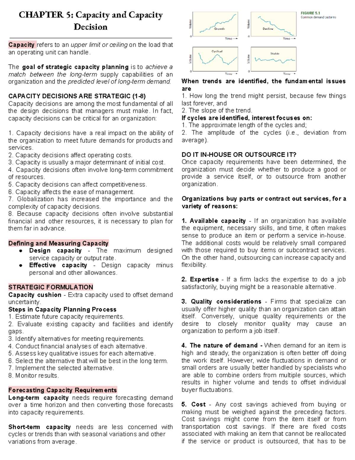 OMT Midterm Reviewer - Chapter 5-9 - CHAPTER 5: Capacity and Capacity ...