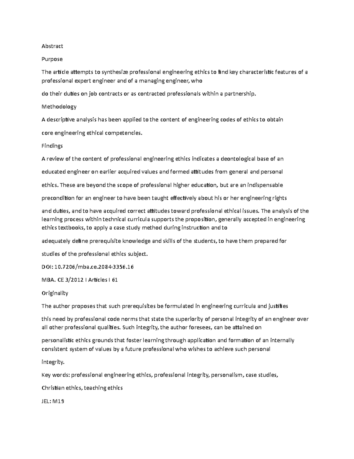 Codes OF Ethics 2022 - Abstract Purpose The article attempts to ...