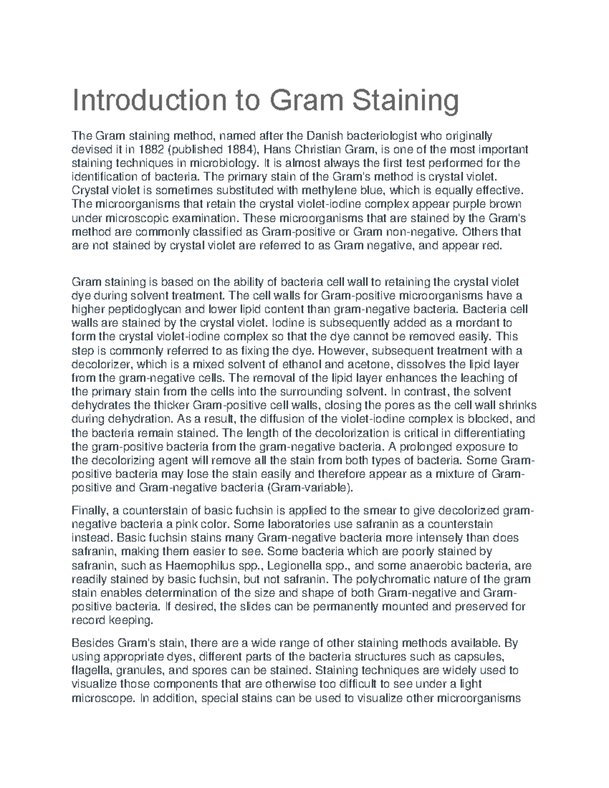 Introduction to Gram Staining - It is almost always the first test ...