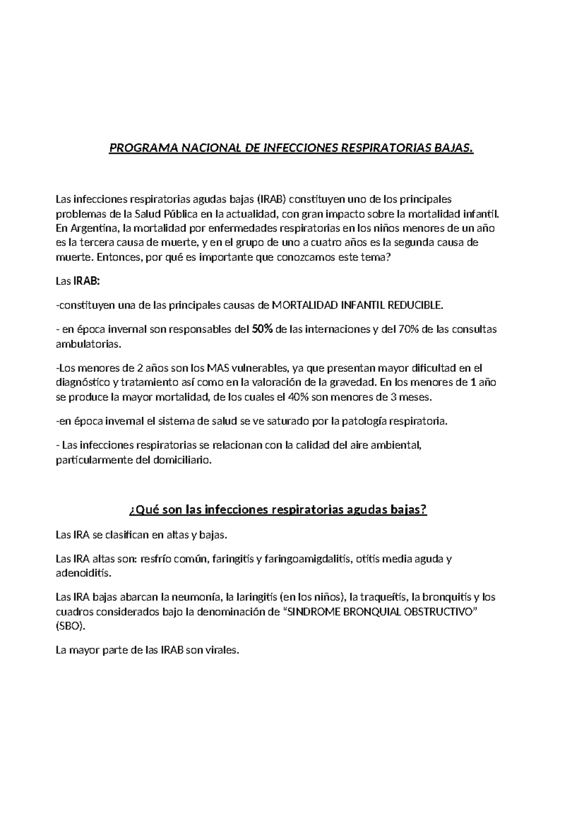 Programa nacional de IRAB - PROGRAMA NACIONAL DE INFECCIONES ...