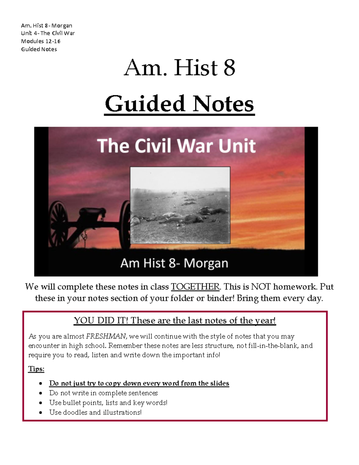 Unit 4 The Civil War GN - Unit 4- The Civil War Modules 12- Guided ...