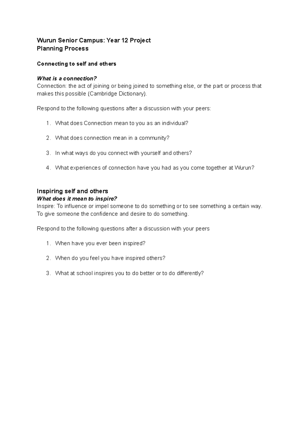 Wurun Senior Campus Year 12 Project - Wurun Senior Campus: Year 12 ...