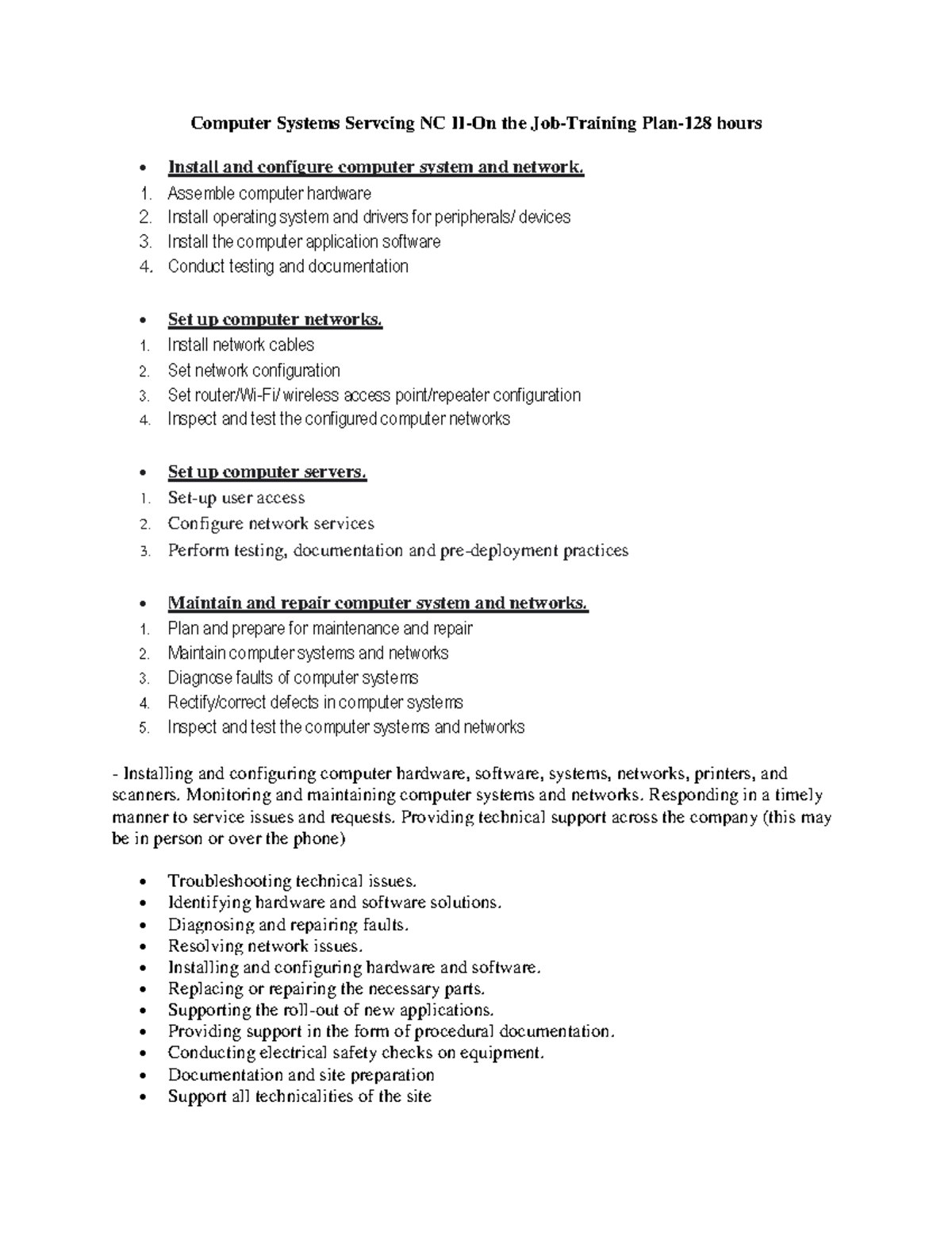 CSS NC II Training OJT PLAN - Computer Systems Servcing NC II-On the ...
