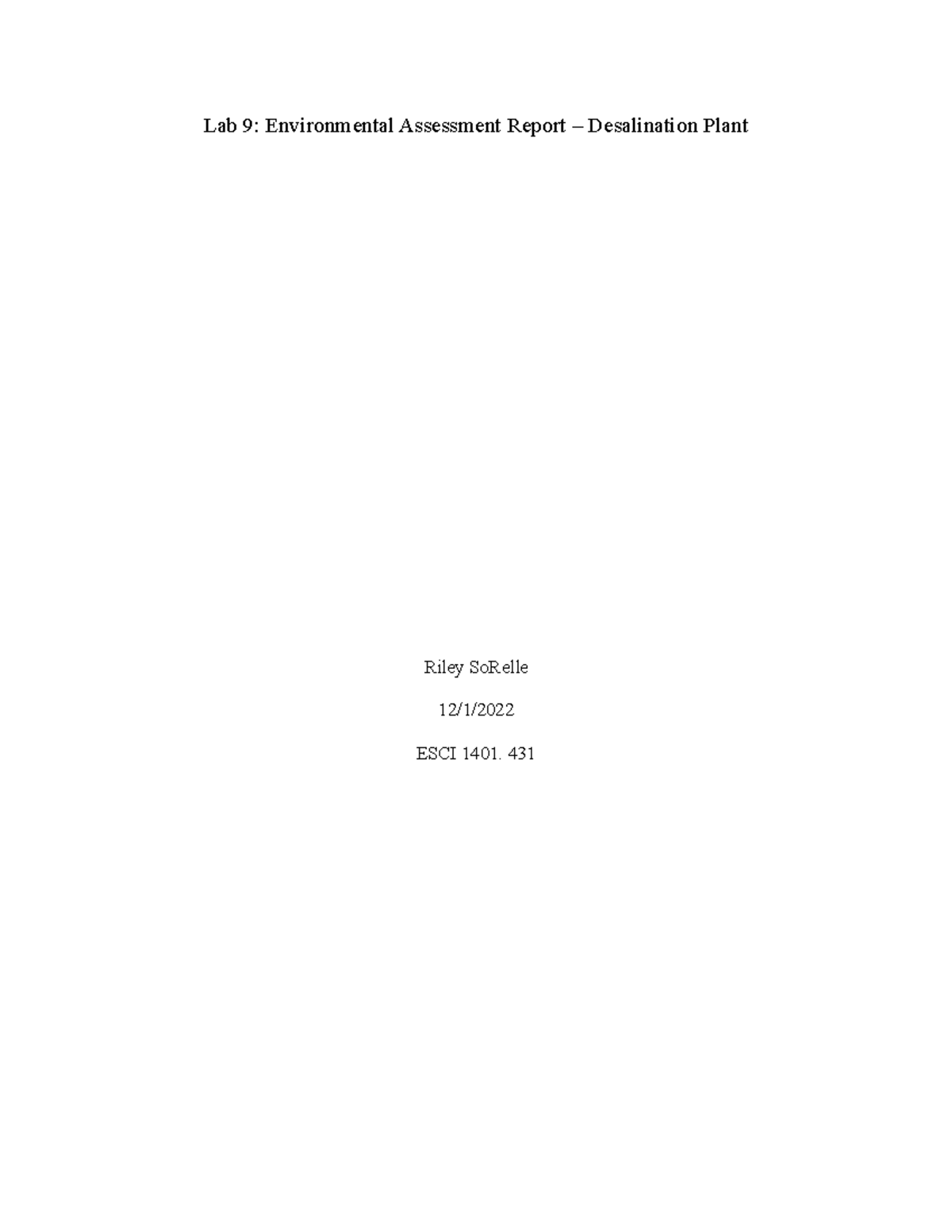 Lab 9 EIA Report Austin, Hamilton / Dr. Smith-Eagle - Lab 9 ...