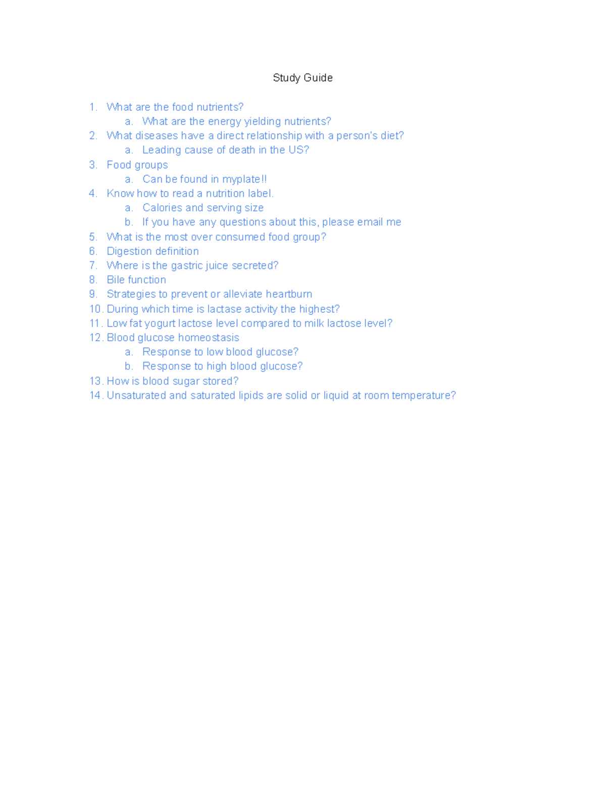 Nutrición Midterm ( 15 - 30) - Study Guide What are the food nutrients ...