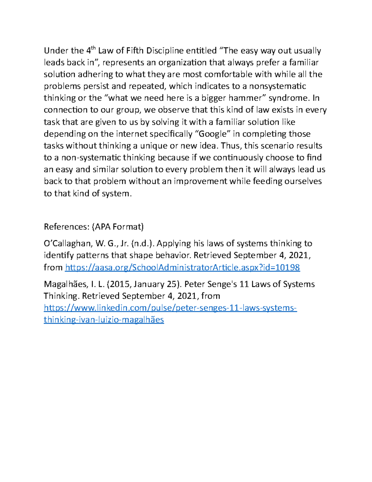 Term paper (laws) - laws of fifth discipline - Under the 4th Law of ...