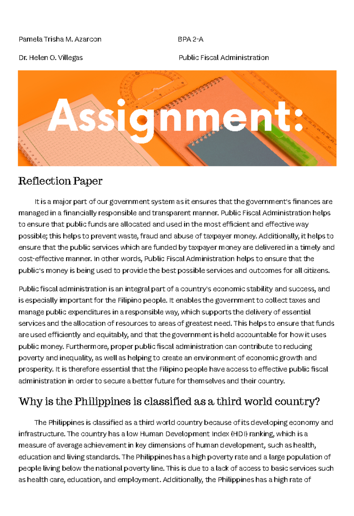 Assignment Azarcon Pamela Trisha BPA2A - Pamela Trisha M. Azarcon BPA 2 ...