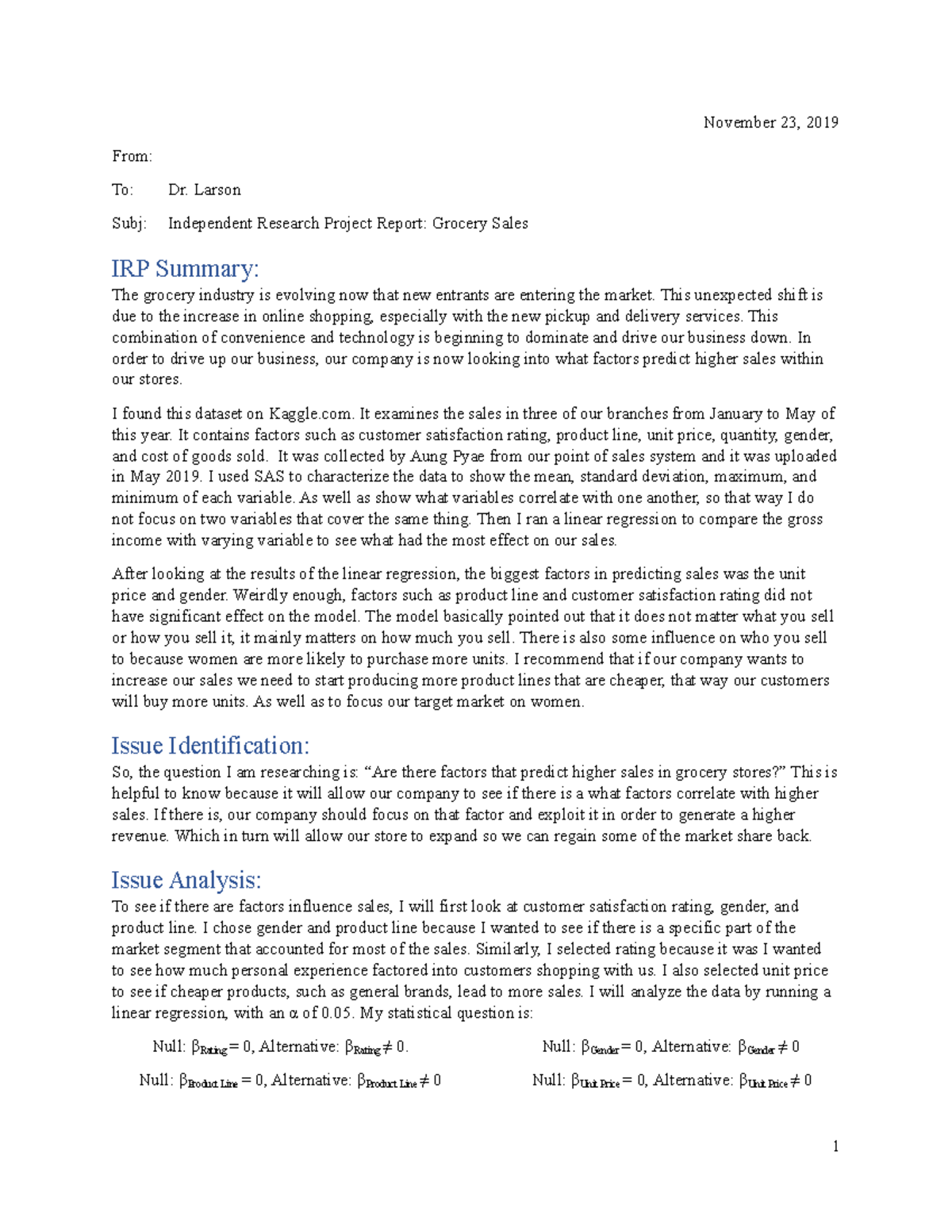 IRP Memo - Larkin - November 23, 2019 From: To: Dr. Larson Subj ...