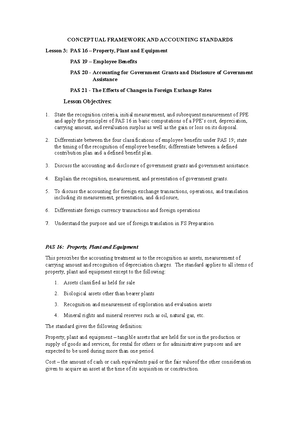Lesson 9 - CONCEPTUAL FRAMEWORK AND ACCOUNTING STANDARDS Lesson 9 – PAS 41: Agriculture I ...