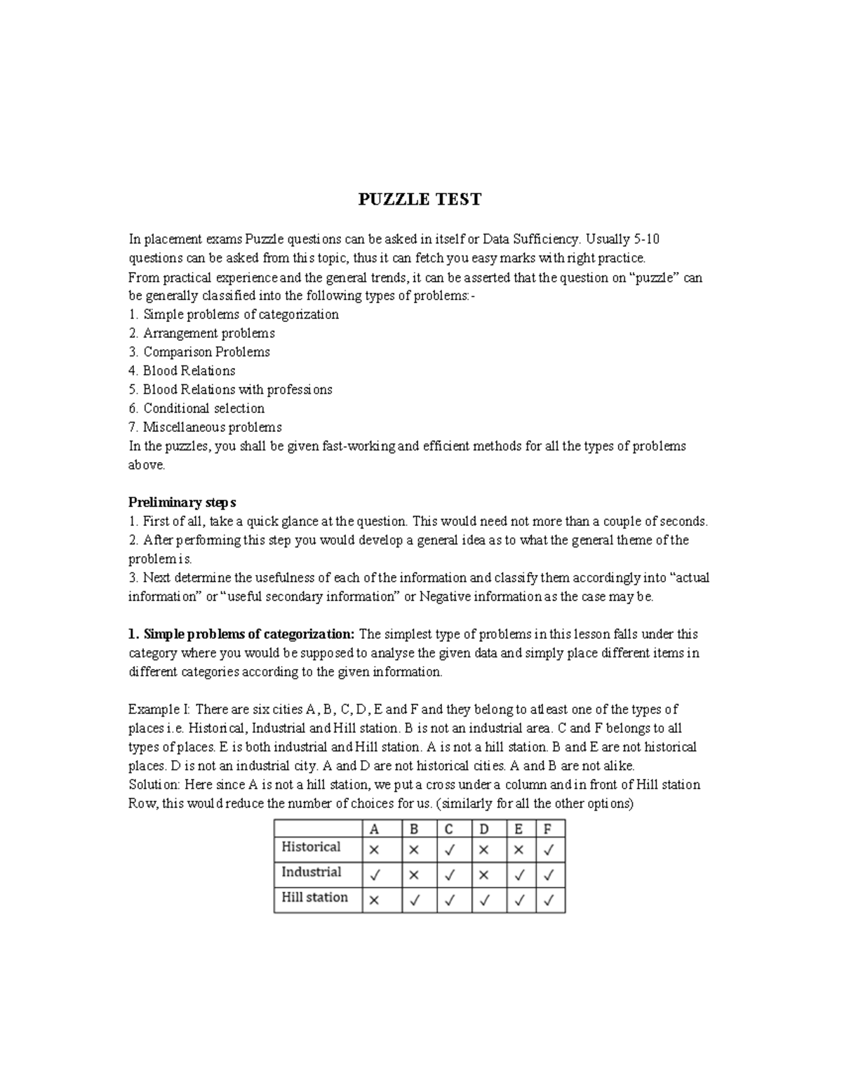9. Puzzles - summary - PUZZLE TEST In placement exams Puzzle questions ...