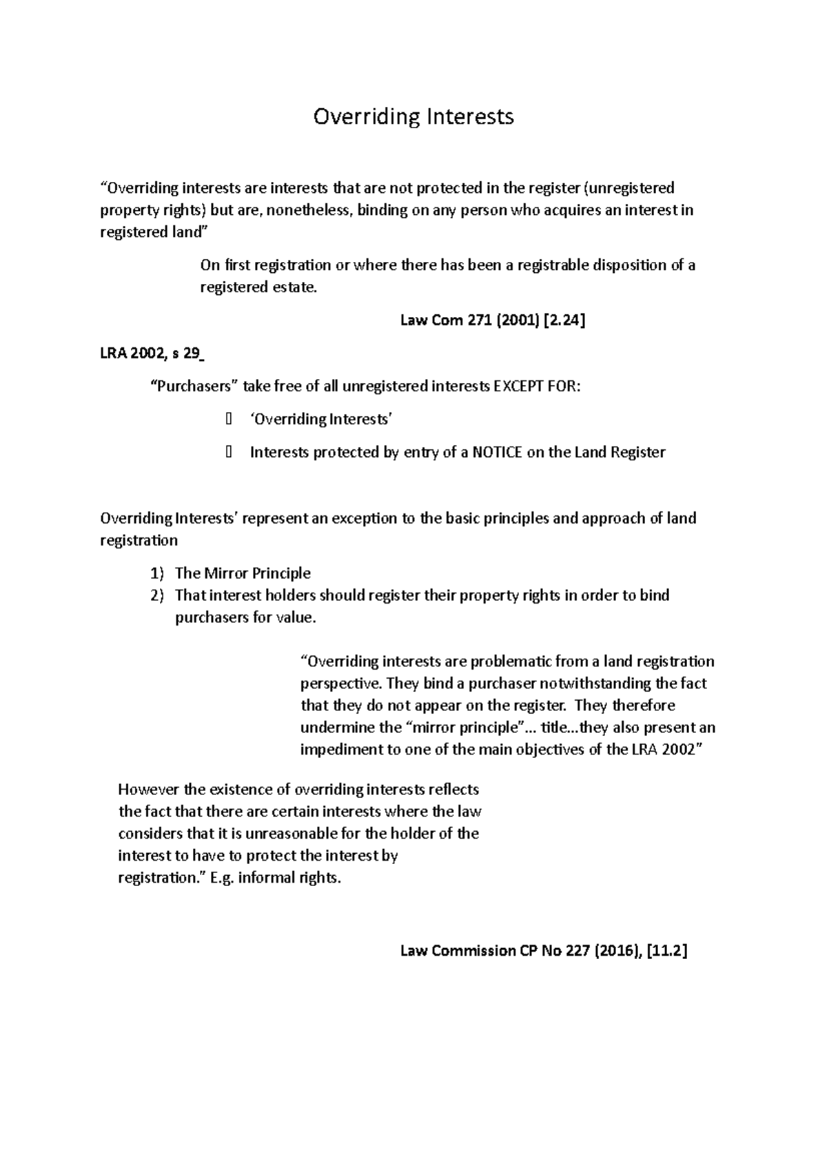 Overriding Interests exam revision - Overriding Interests “Overriding ...