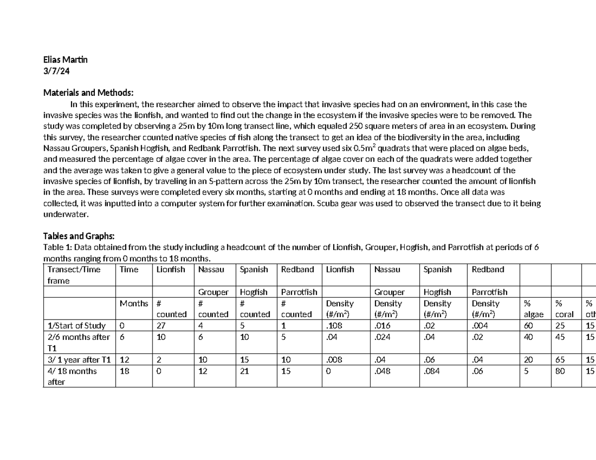 Lab 3 - Invasive Species - Elias Martin 3/7/ Materials and Methods: In ...