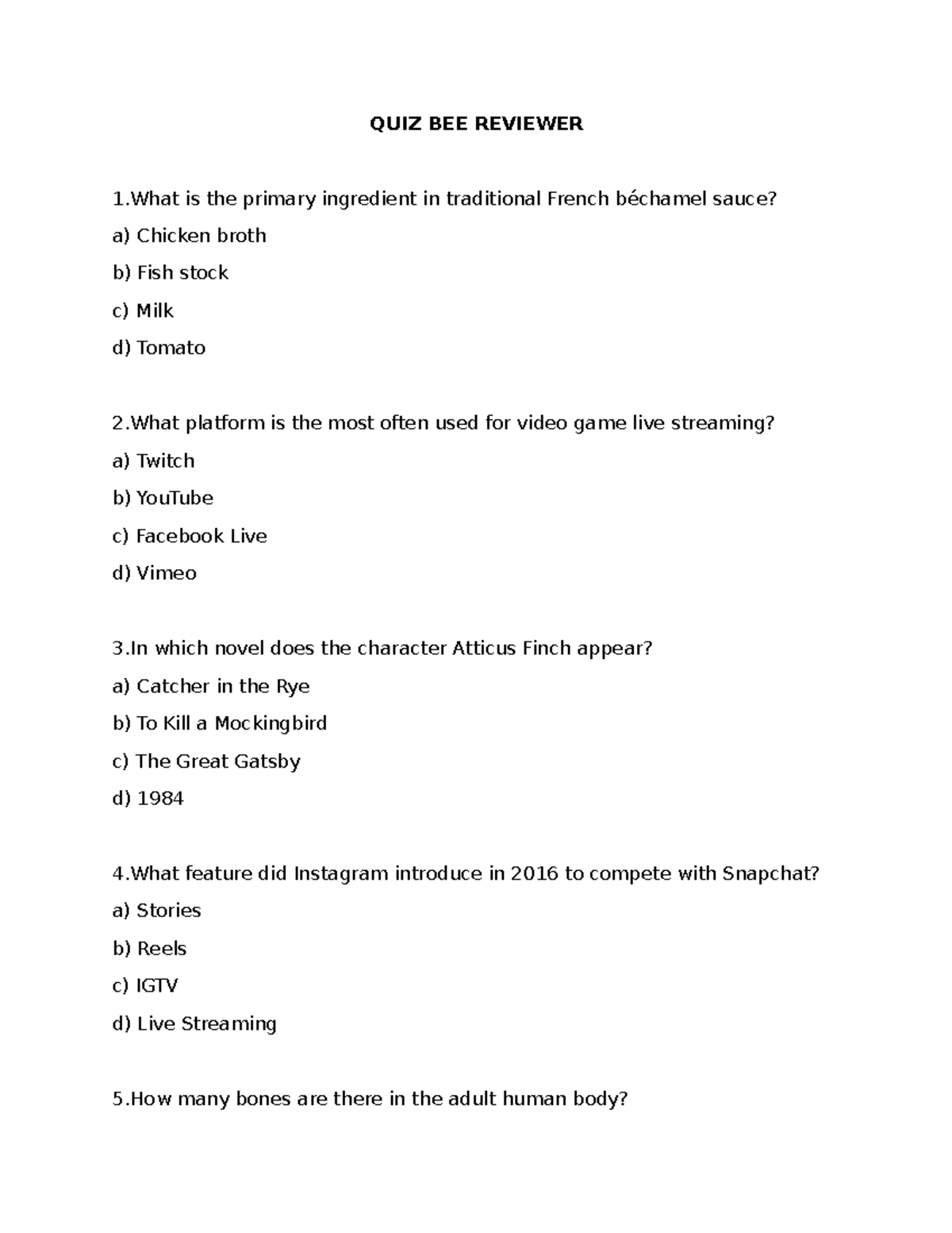 QUIZ-BEE- Reviewer - Summary Bachelor of Secondary Education Major in ...