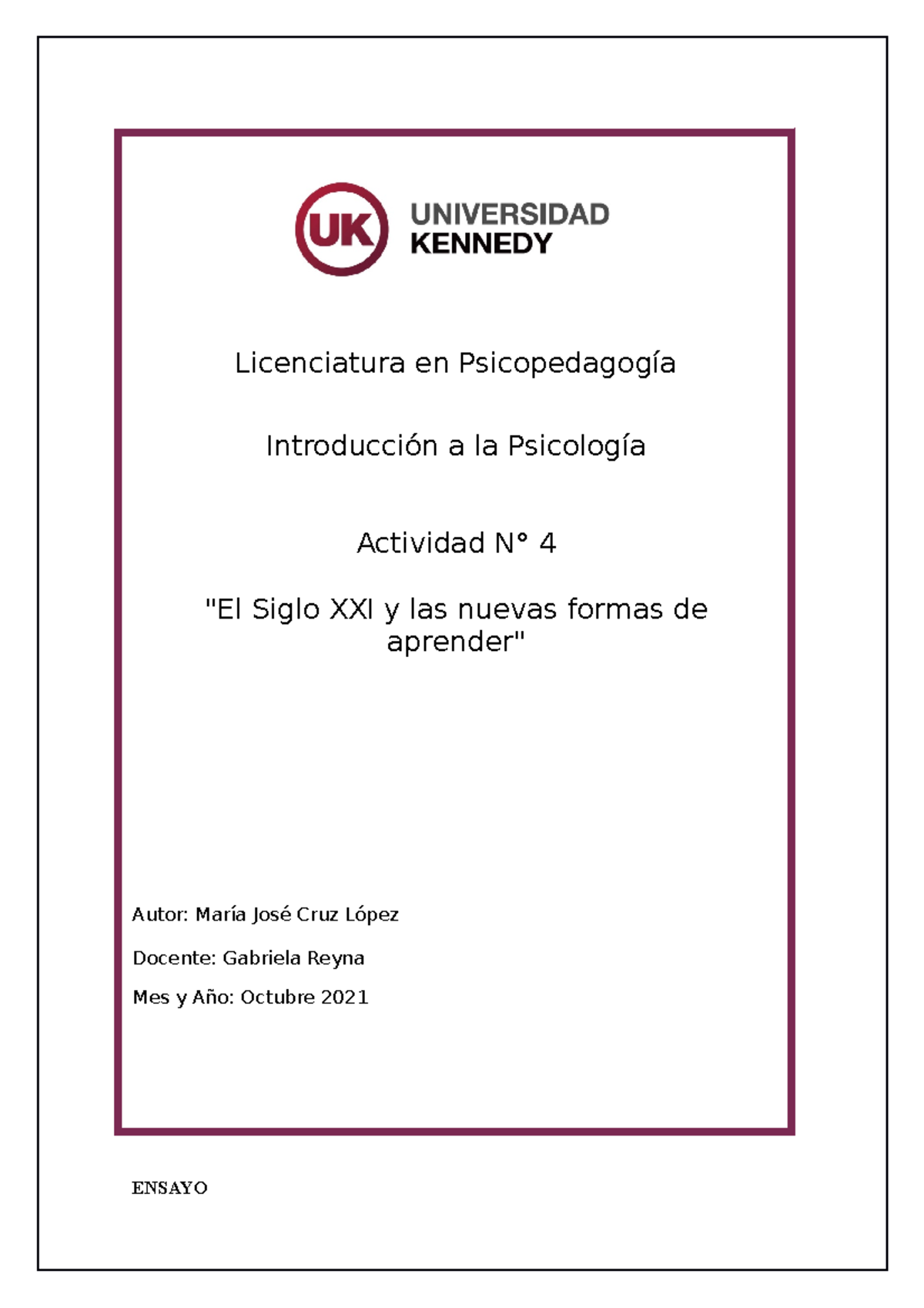 Actividad Evaluable 4 Uk Ae4 Intro A Psicología Licenciatura En
