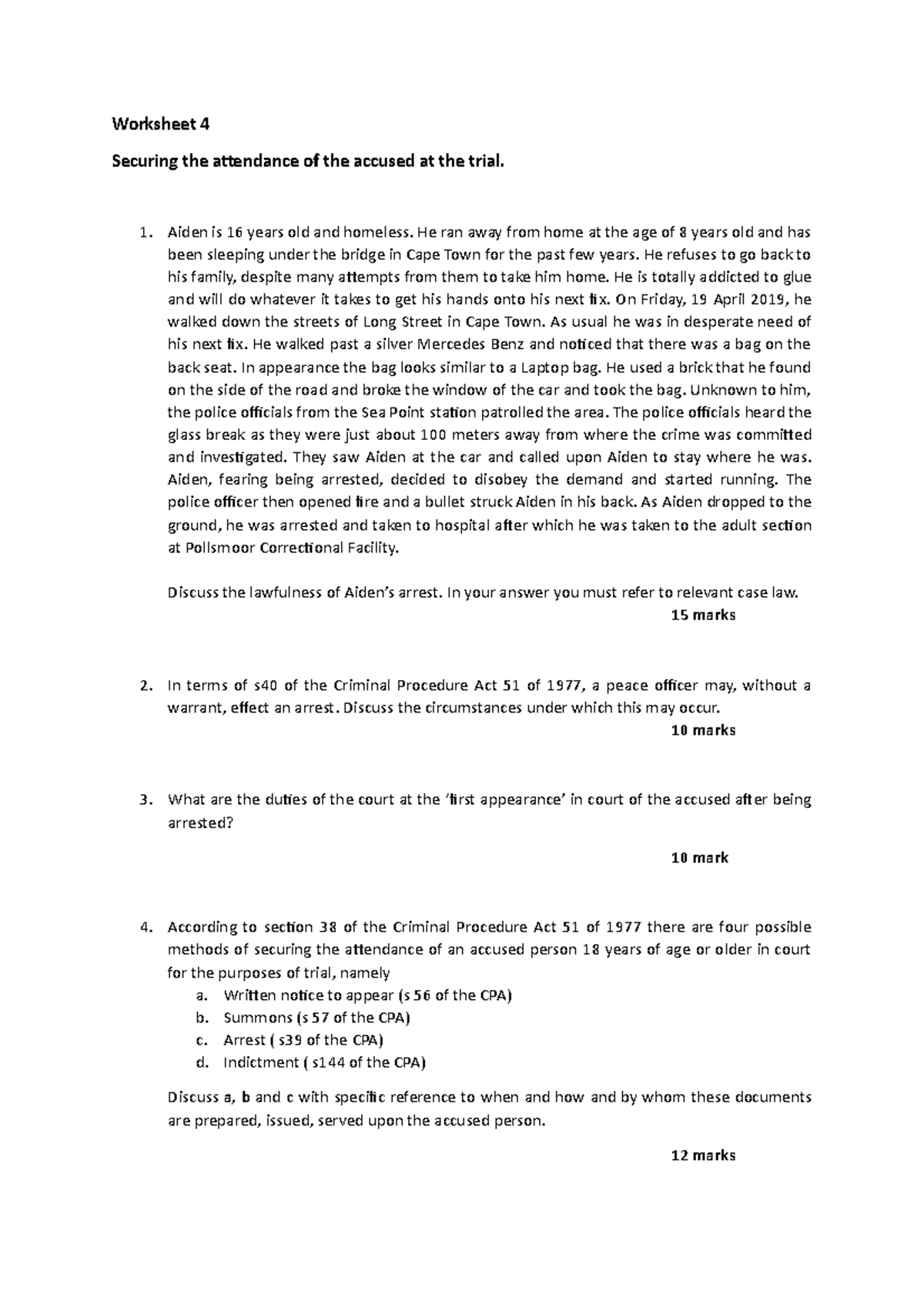 Worksheet 4 20 - Worksheet 4 Securing the attendance of the accused at ...
