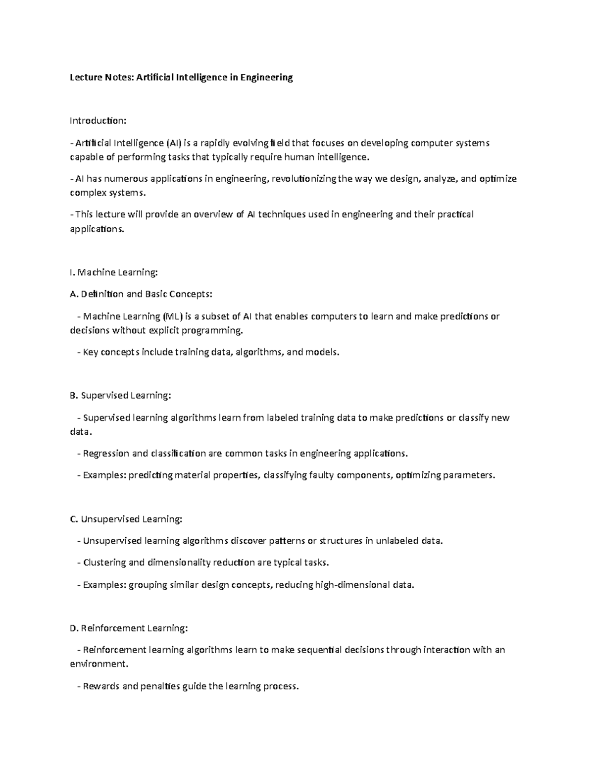 Lecture Notes Artificial Intelligence In Engineering Lecture Notes Artificial Intelligence