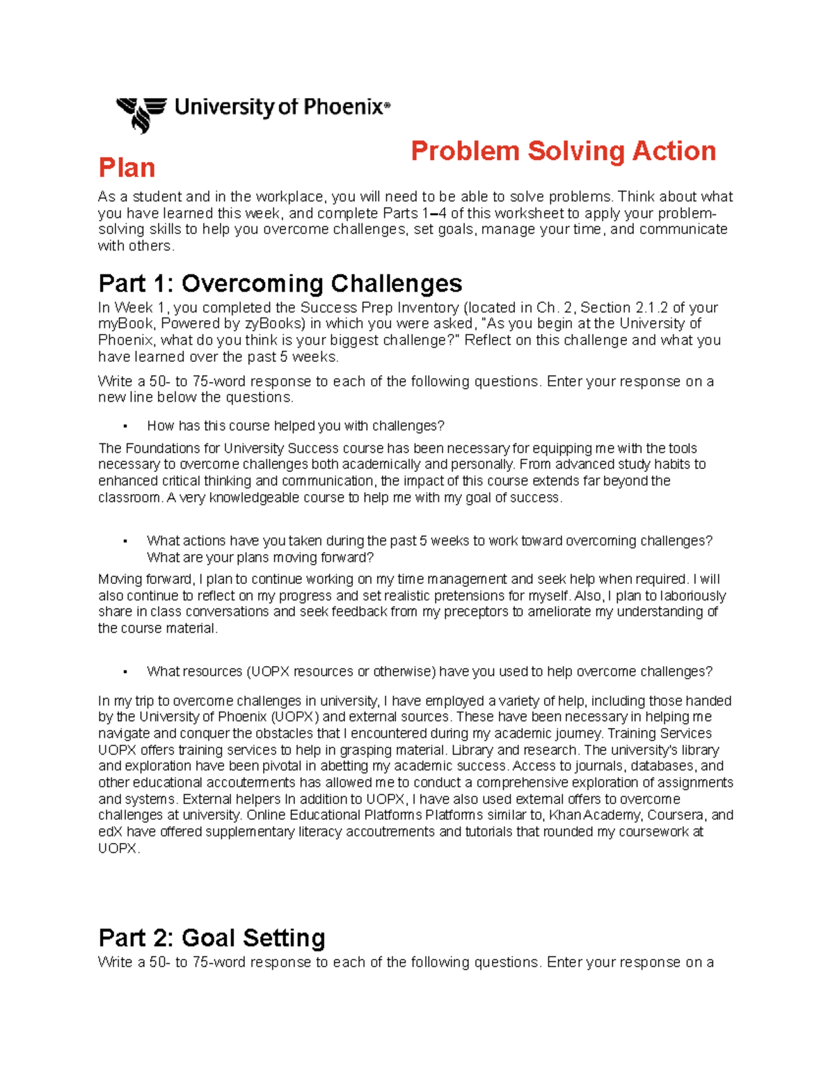 Letsgozzz - regular inputs - Problem Solving Action Plan As a student ...
