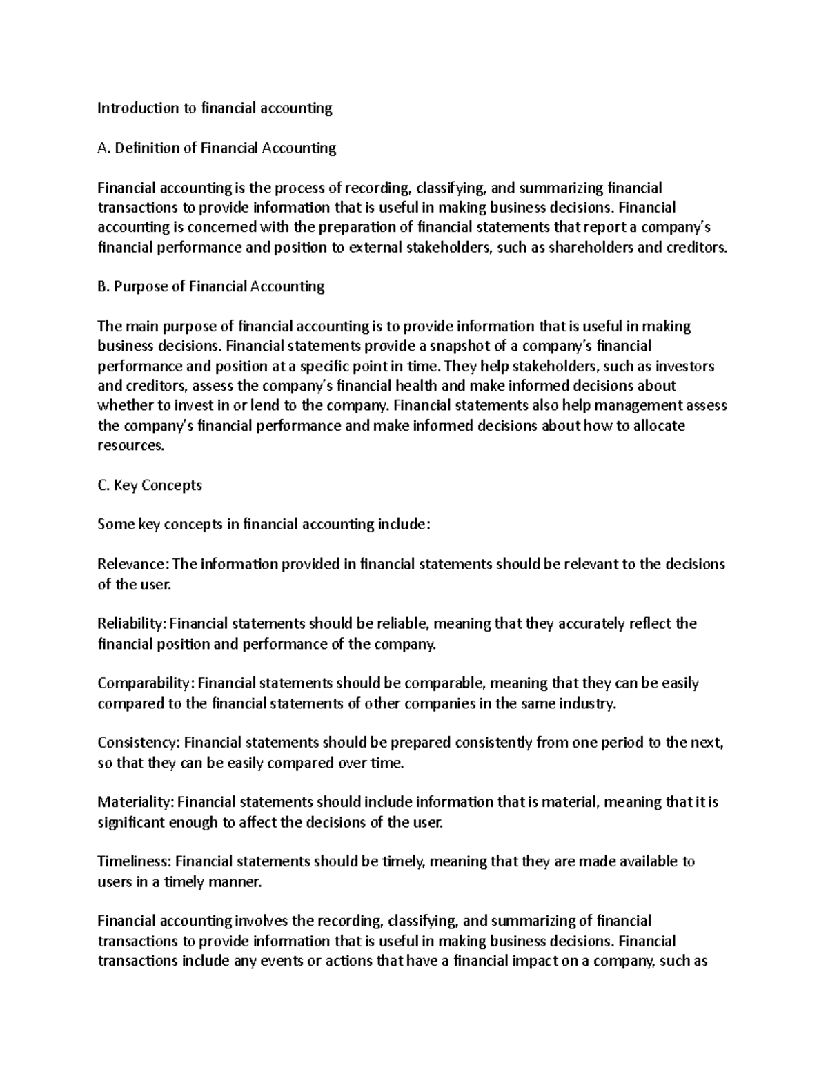 Financial accounting- intro - Introduction to financial accounting A ...
