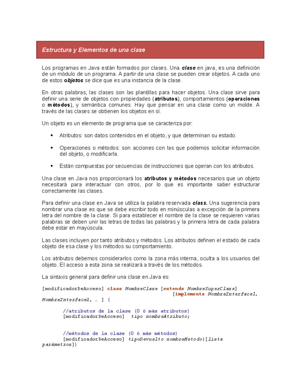 Clases ( bytes) - temas - Estructura y Elementos de una clase Los ...