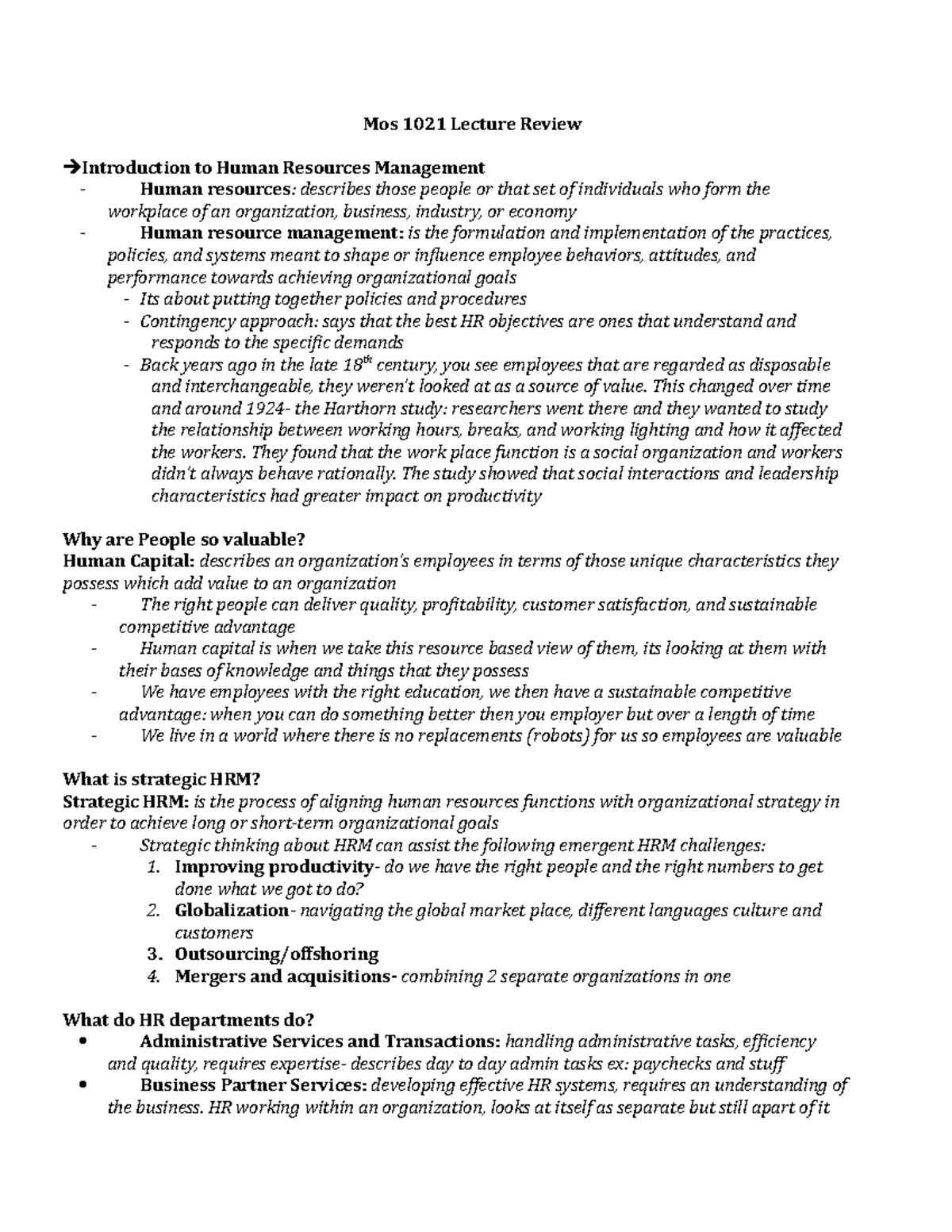 Summary - lecture review - complete - Mos 1021 Lecture Review to Human ...