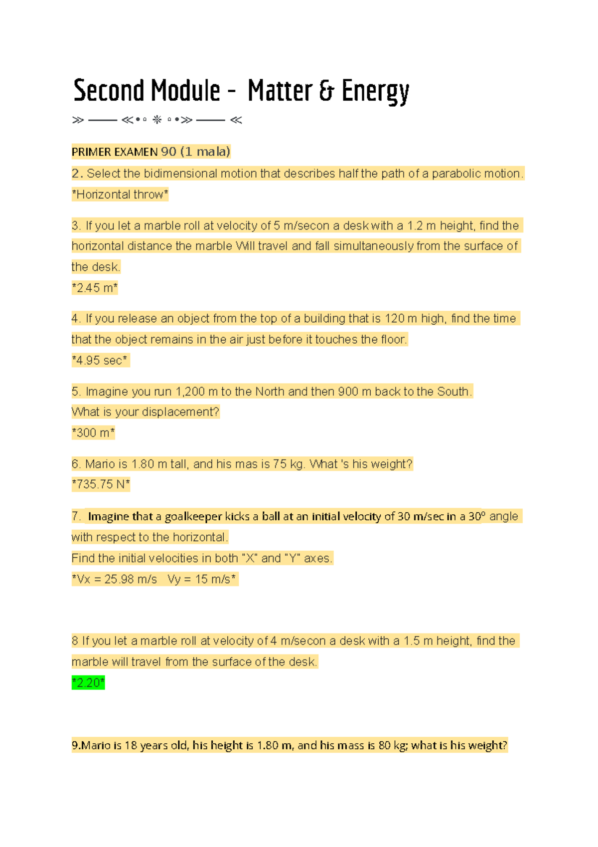 Matter & Energy - Examples and Answers - Second Module - Matter ...