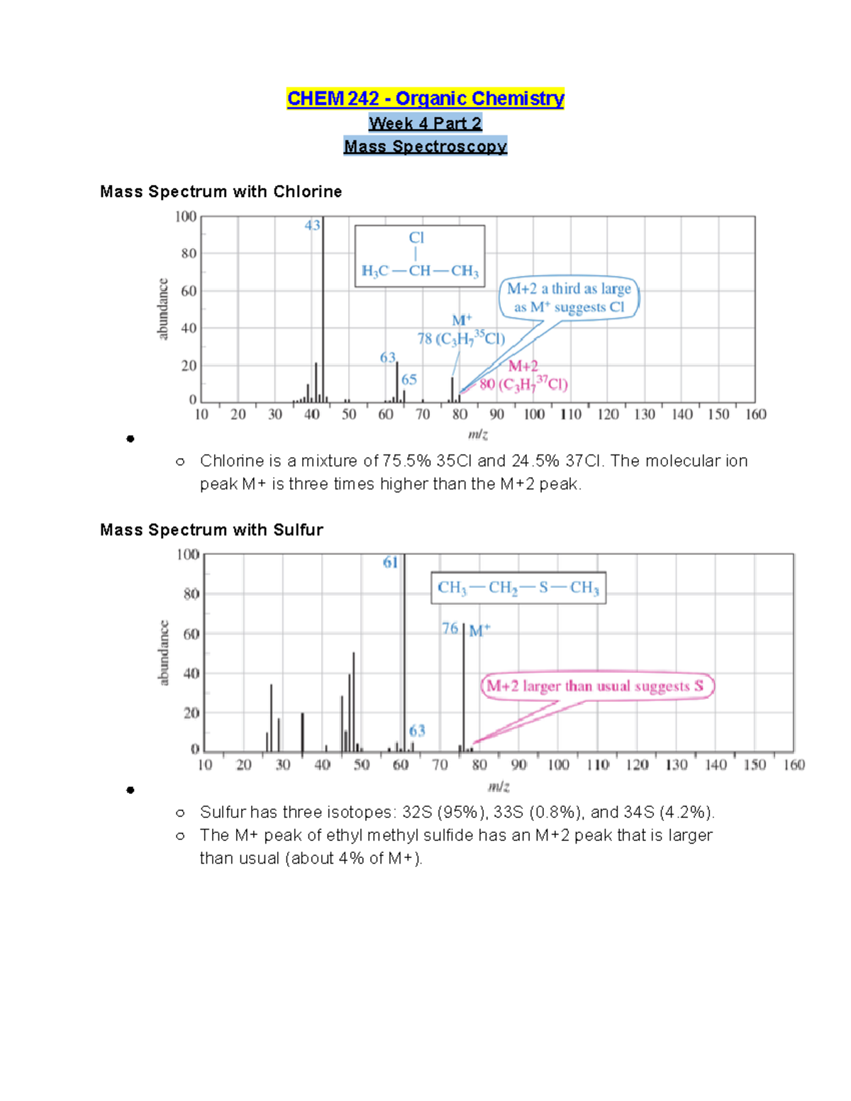 CHEM 242 Week 4 Lecture Notes Part 2 - Mass Spectroscopy - CHEM 242 ...