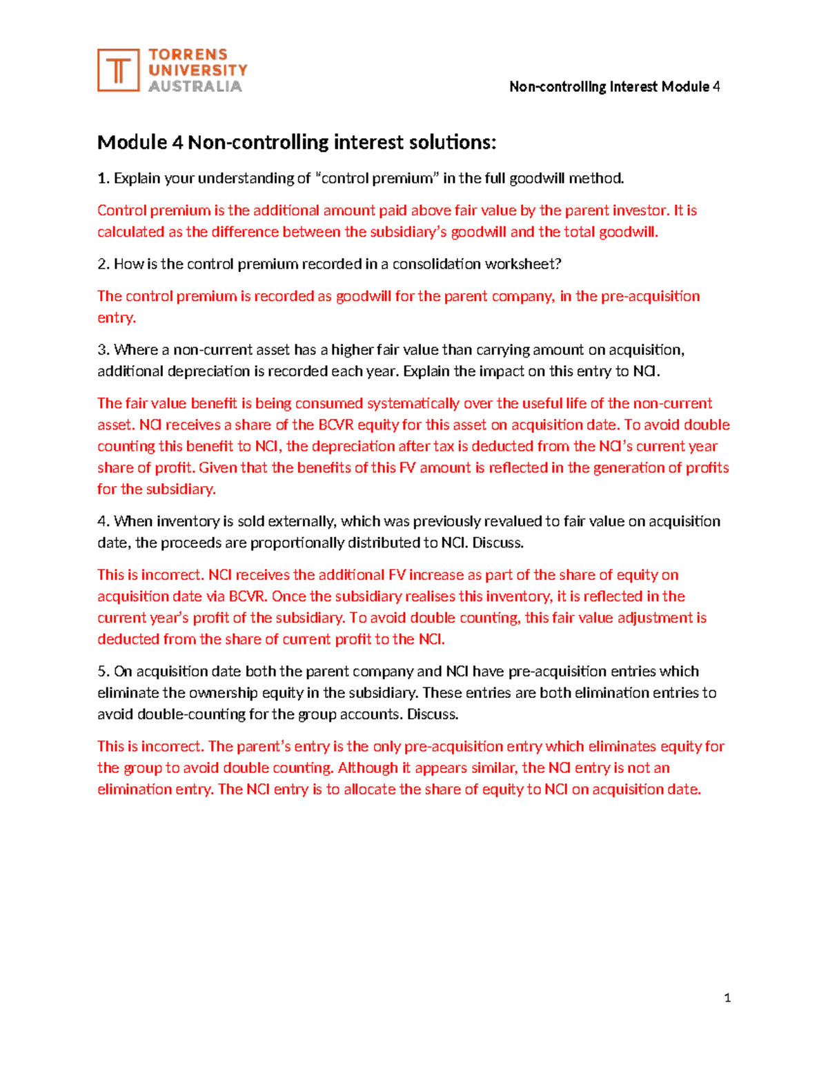 accc123546576887 - Non-controlling interest Module 4 Module 4 Non ...