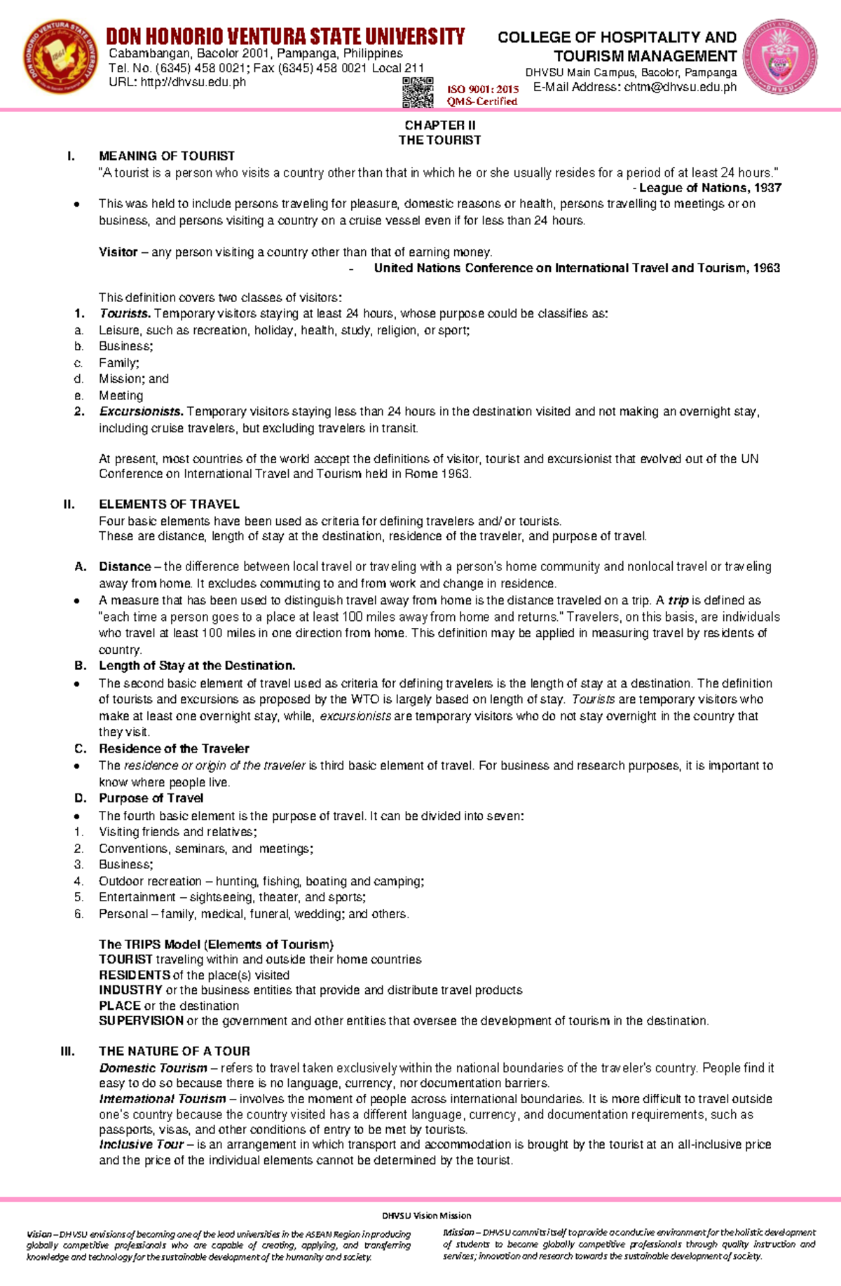 Thmacrotour Chapter 2 Handout - Mission – DHVSU commits itself to ...