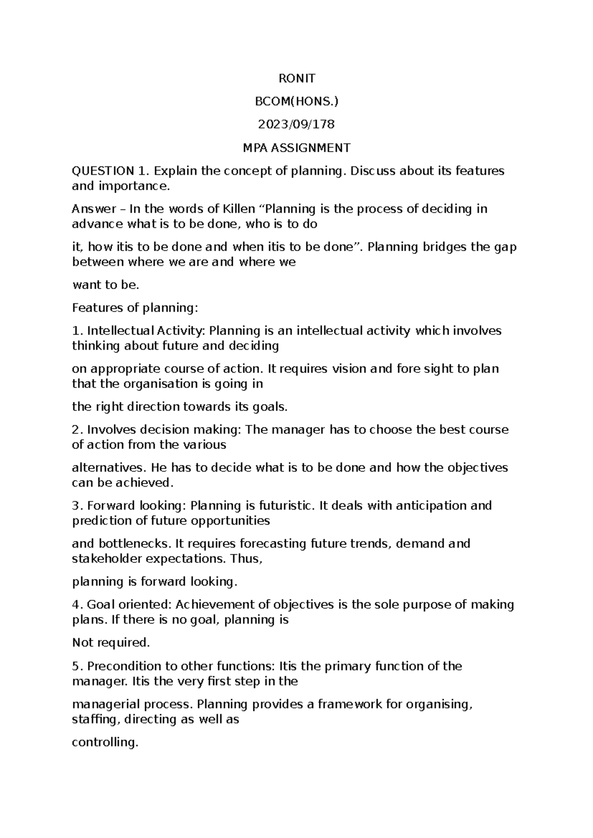 Mpa ass 178 - RONIT BCOM(HONS.) 2023/09/ MPA ASSIGNMENT QUESTION 1 ...