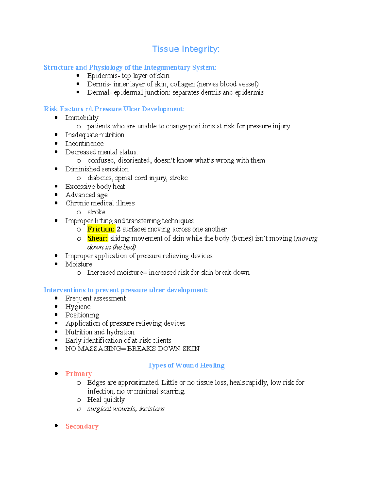 Tissue Integrity - nursing - Tissue Integrity: Structure and Physiology ...