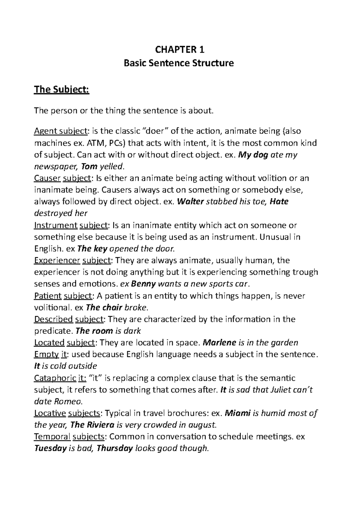 Berk Chapter 1-2-3 Summary - CHAPTER 1 Basic Sentence Structure The ...