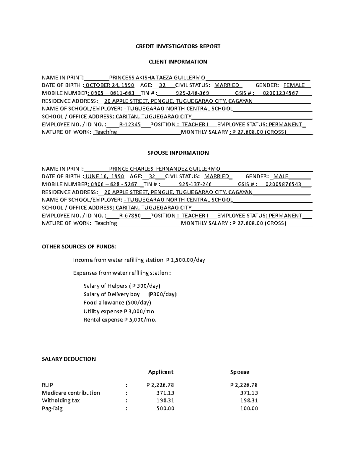 Activity 1 Credit Investigation Report - CREDIT INVESTIGATORS REPORT ...