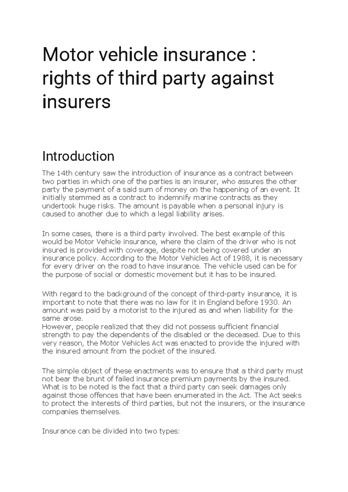 Motor vehicle third party - Motor vehicle insurance : rights of third ...