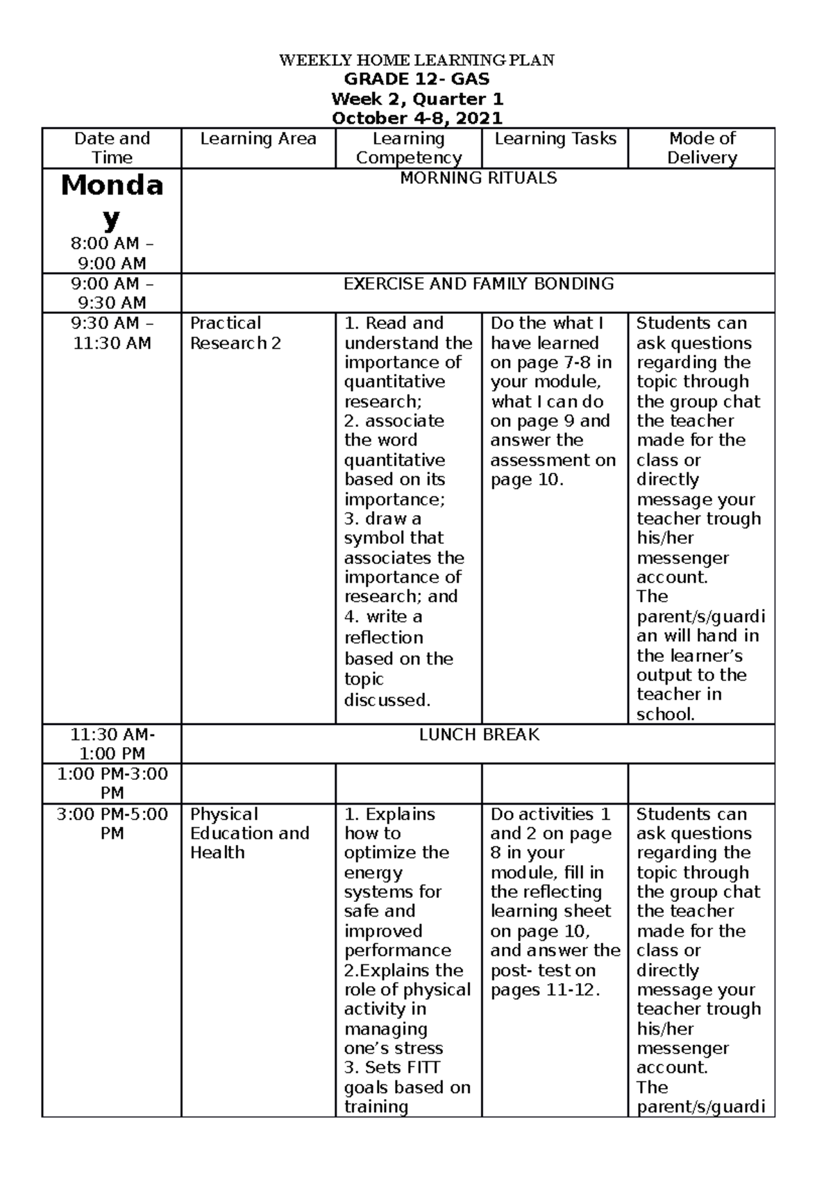 WEEK 2 - LEARNER'S MATERIAL - WEEKLY HOME LEARNING PLAN GRADE 12- GAS ...