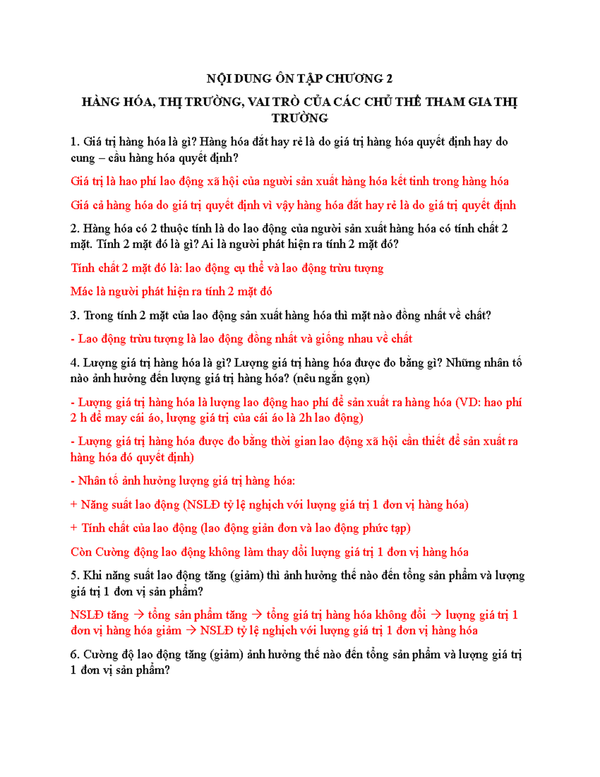 KTCT chương 1-4 - jjkkk - NỘI DUNG ÔN TẬP CHƯƠNG 2 HÀNG HÓA, THỊ TRƯỜNG ...