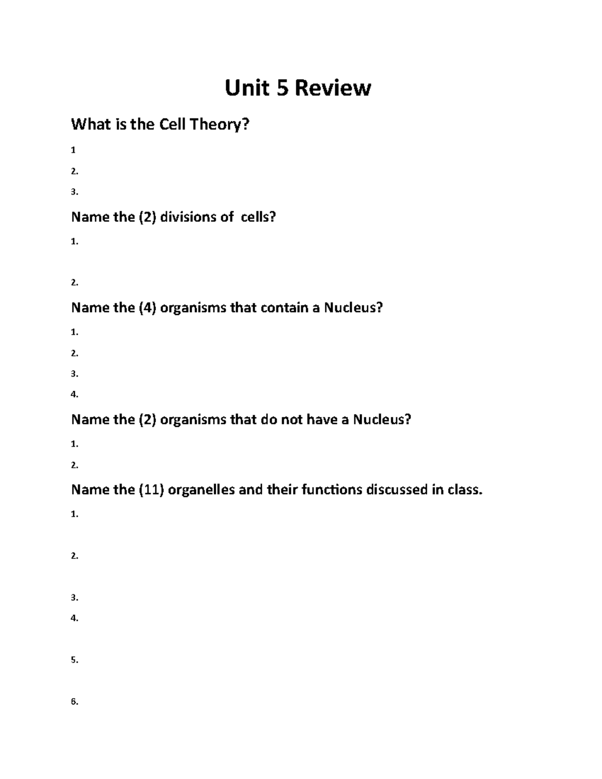 Unit 5 part 2 - heyhey - Unit 5 Review What is the Cell Theory? 1 2. 3 ...