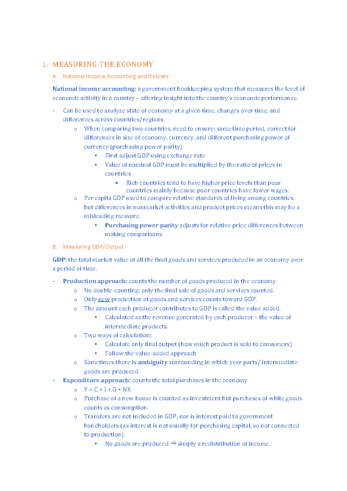 Measuring the economy - 1. MEASURING THE ECONOMY A. National Income ...