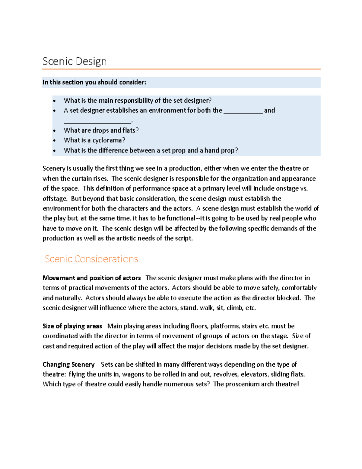 Week 7 cont - Week 7 notes - Scenic Design In this section you should ...