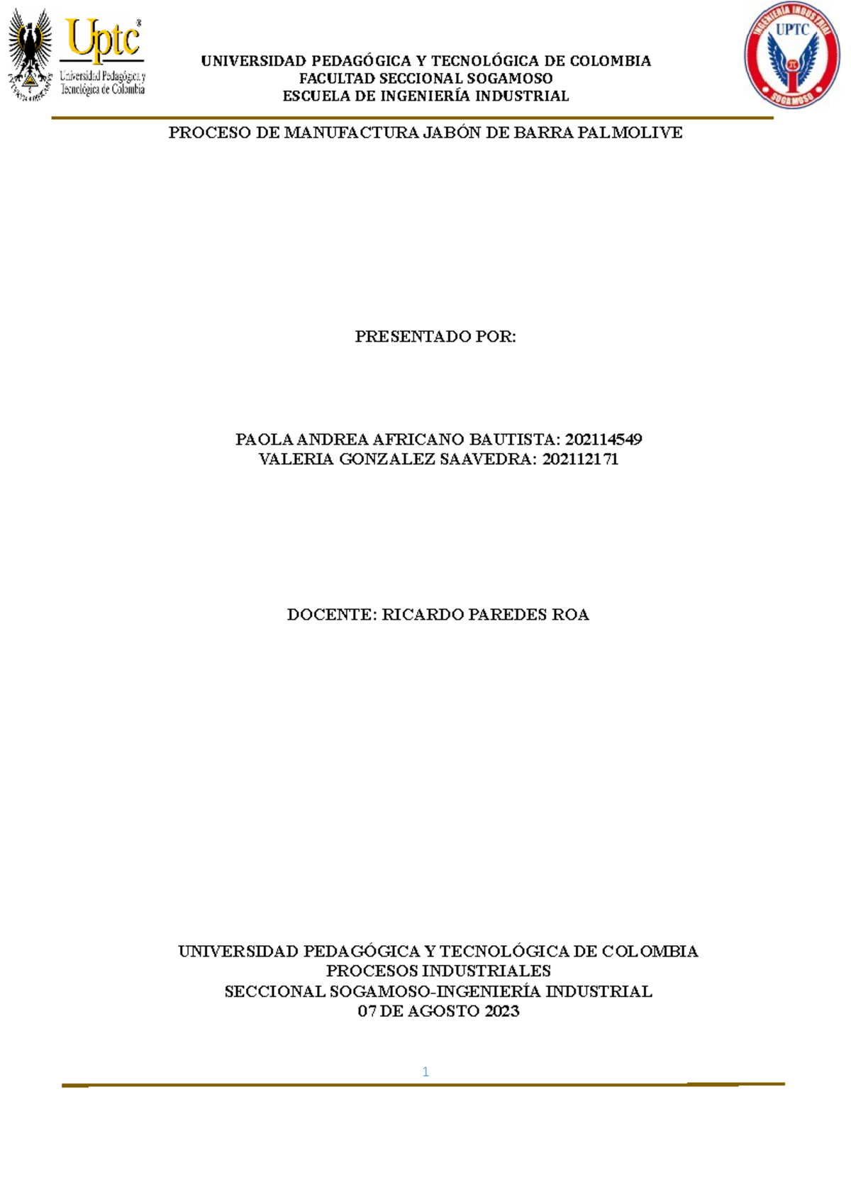 Proceso Colgate-Palmolive - FACULTAD SECCIONAL SOGAMOSO ESCUELA DE ...