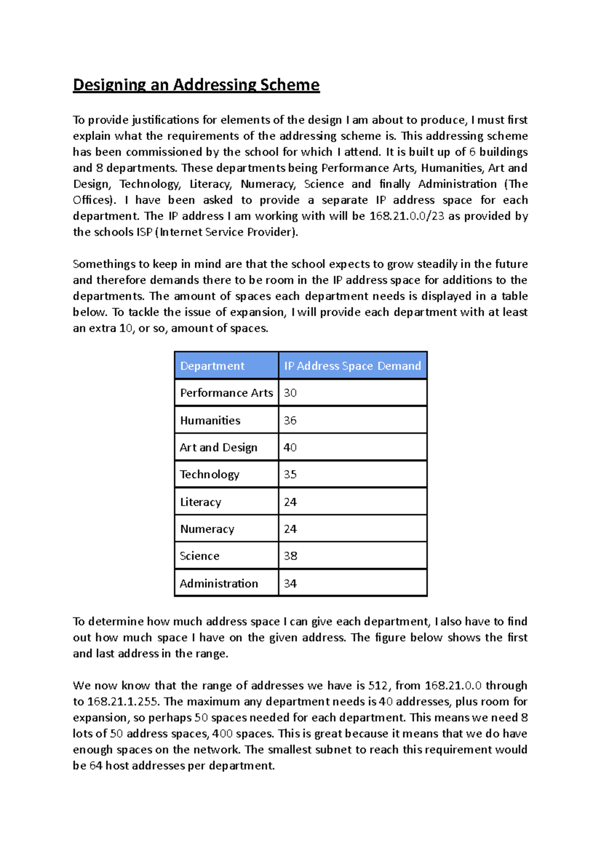 Designing an Addressing Scheme - This addressing scheme has been ...