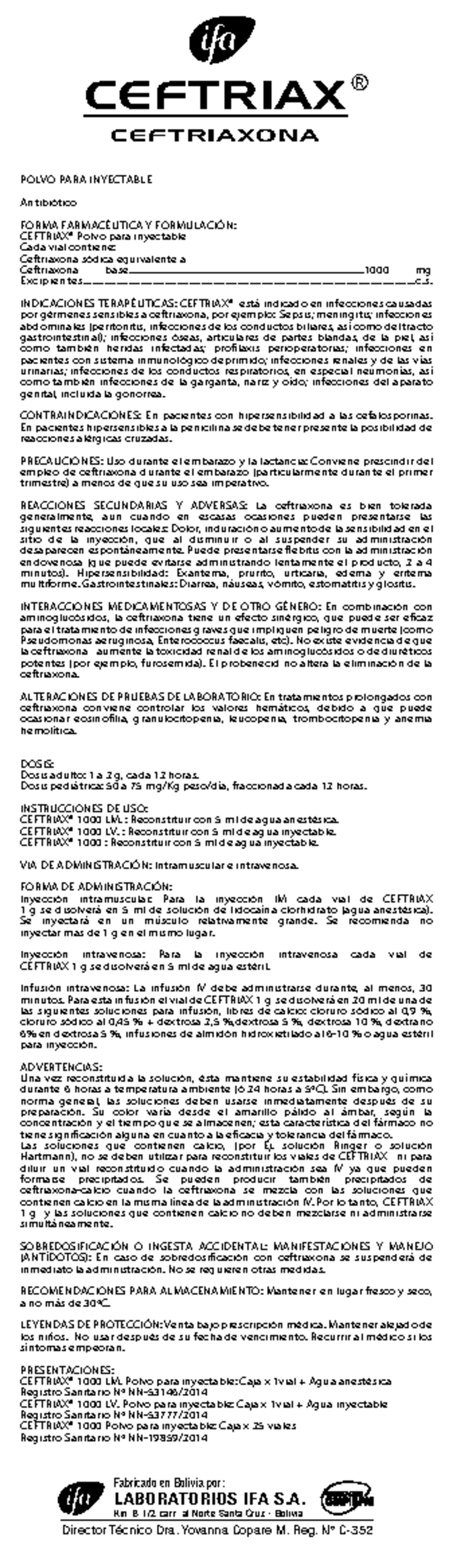 Ceftriax ® 1 G - POLVO PARA INYECTABLE Antibiótico FORMA FARMACÉUTICA Y ...