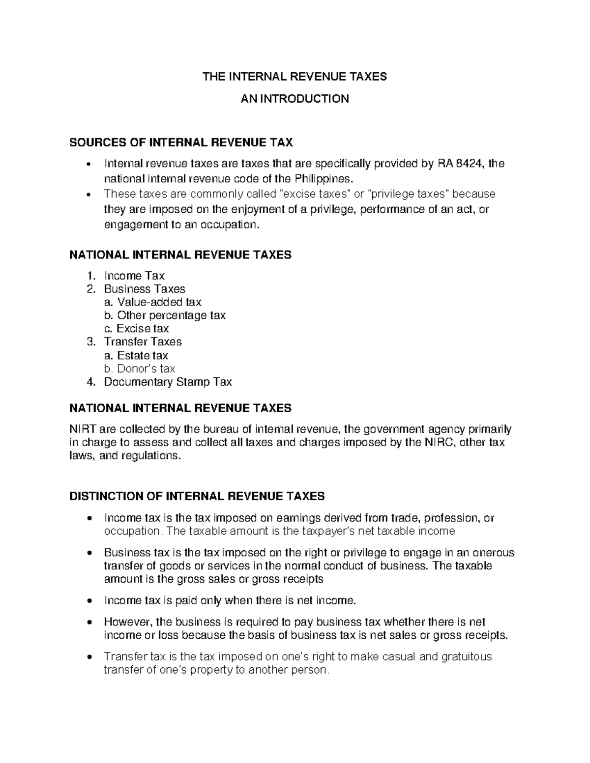 THE Internal Revenue Taxes - THE INTERNAL REVENUE TAXES AN INTRODUCTION ...