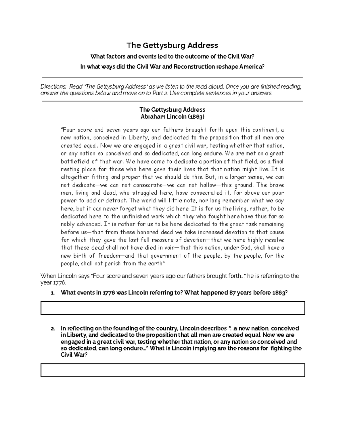 The Gettysburg Address - The Gettysburg Address What factors and events ...