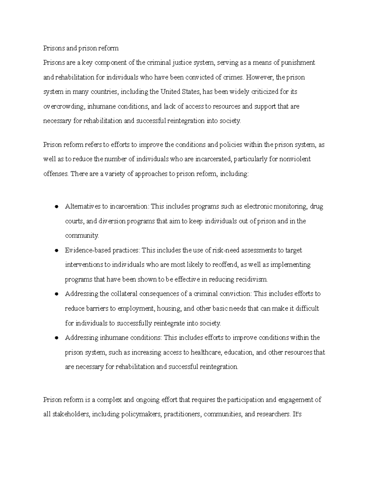 Criminal justice(Prisons and prison reform) - Prisons and prison reform ...