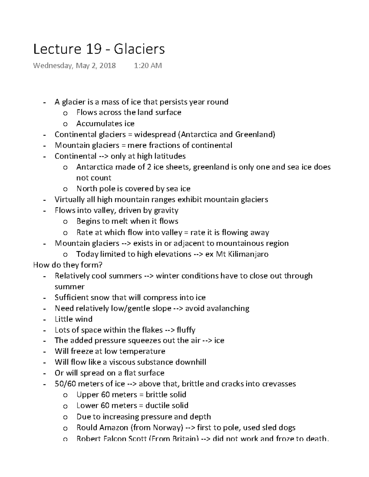Lecture 19 - Glaciers - Professor: Alex Glass - Lecture 19 Glaciers ...