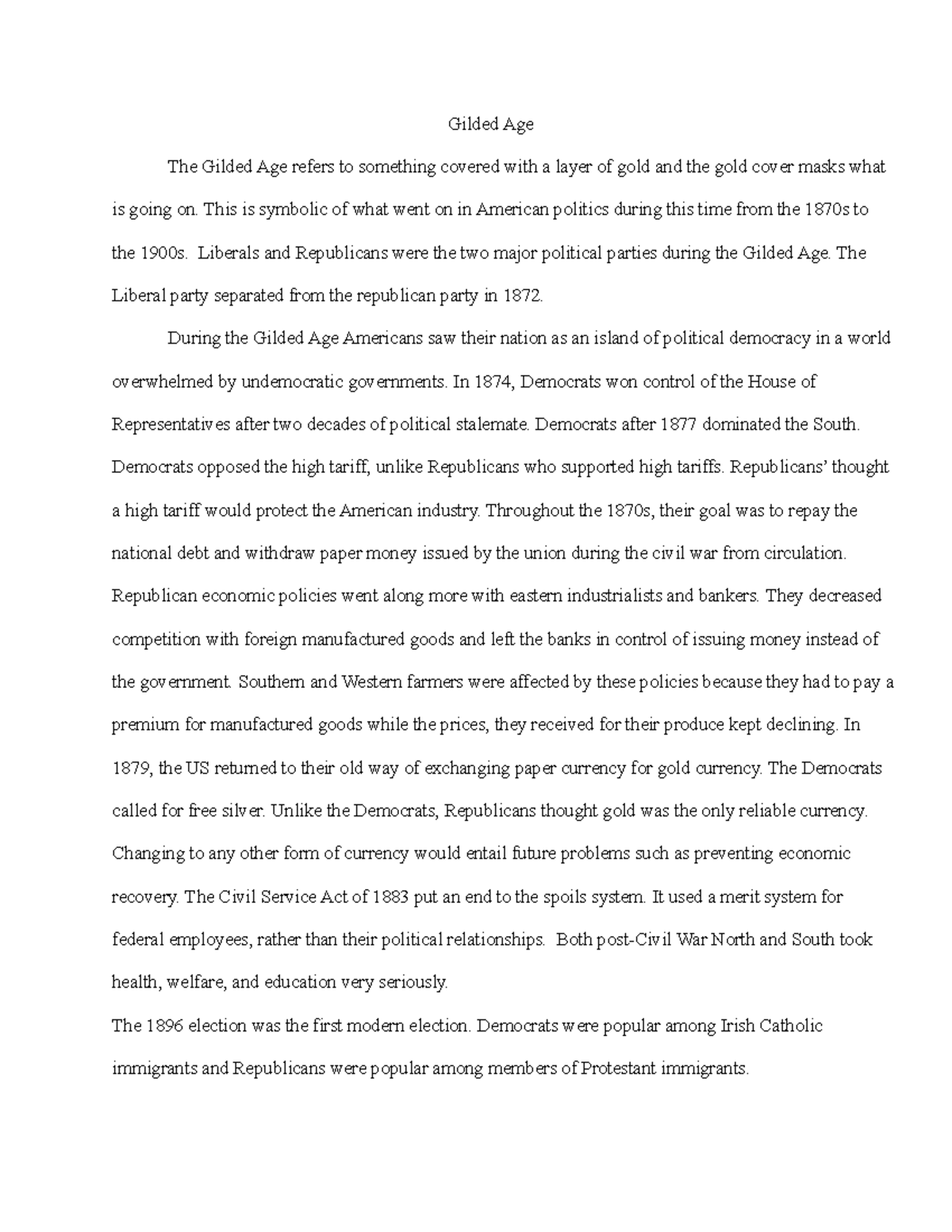 Gilded age - Paper assignment from the lecture material and readings ...