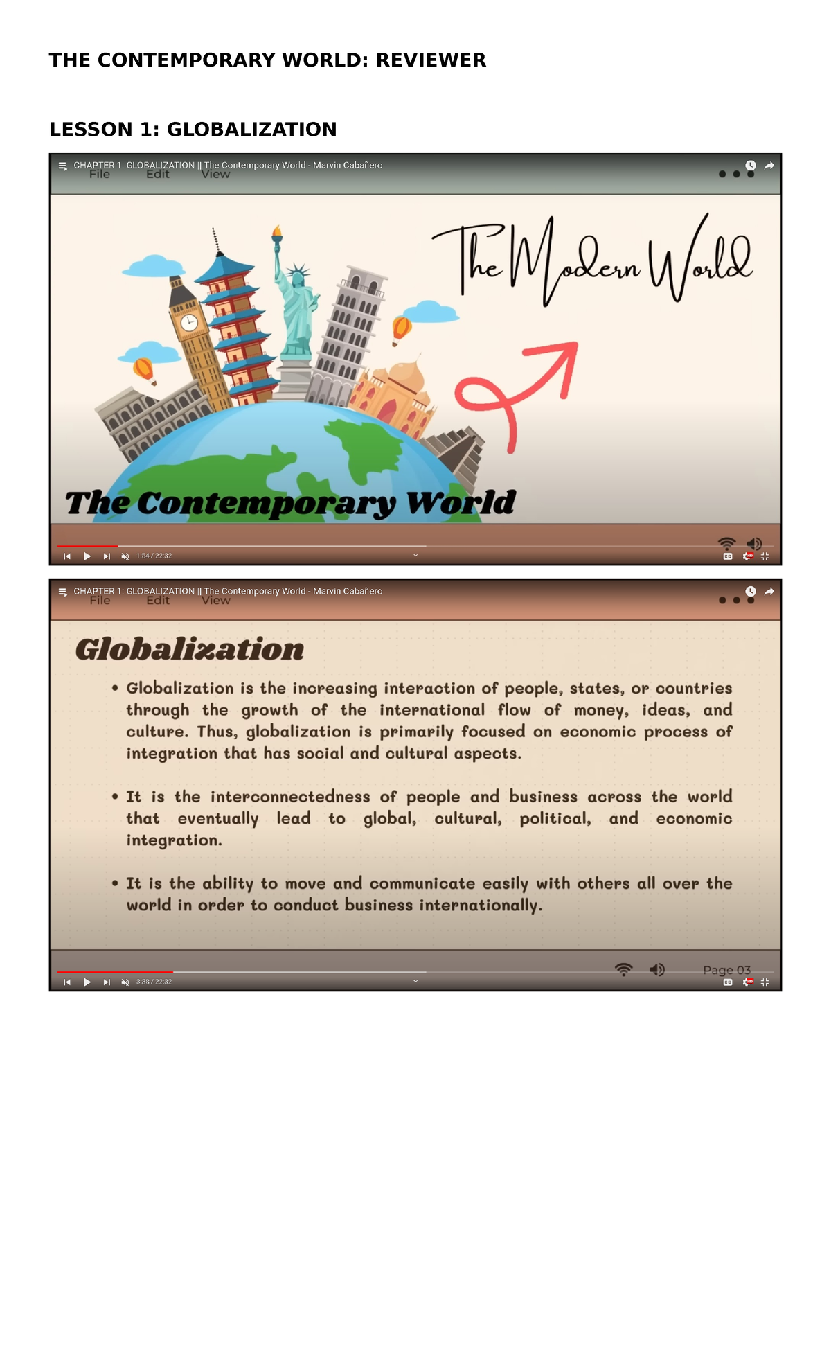 THE Contemporary World ( Lesson 1 - 10) - THE CONTEMPORARY WORLD: REVIEWER LESSON 1 ...