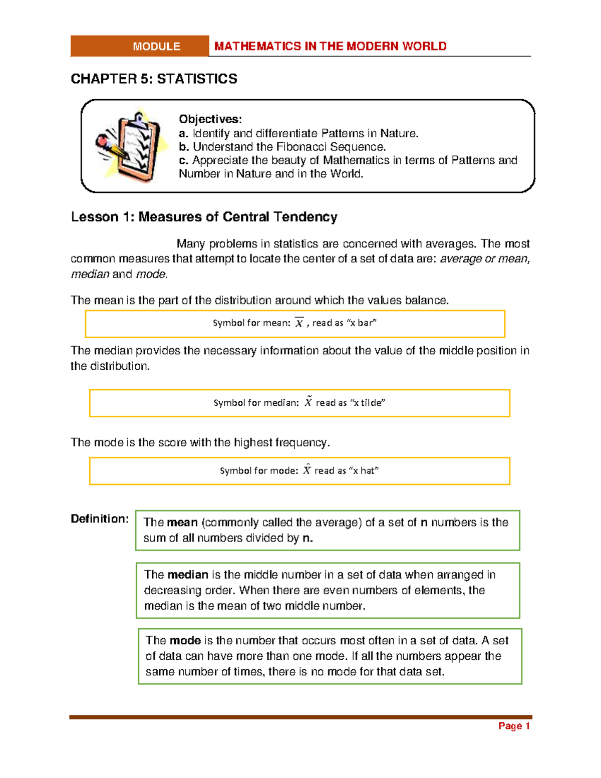 Chapter 5- Statistics - CHAPTER 5: STATISTICS Objectives: a. Identify ...