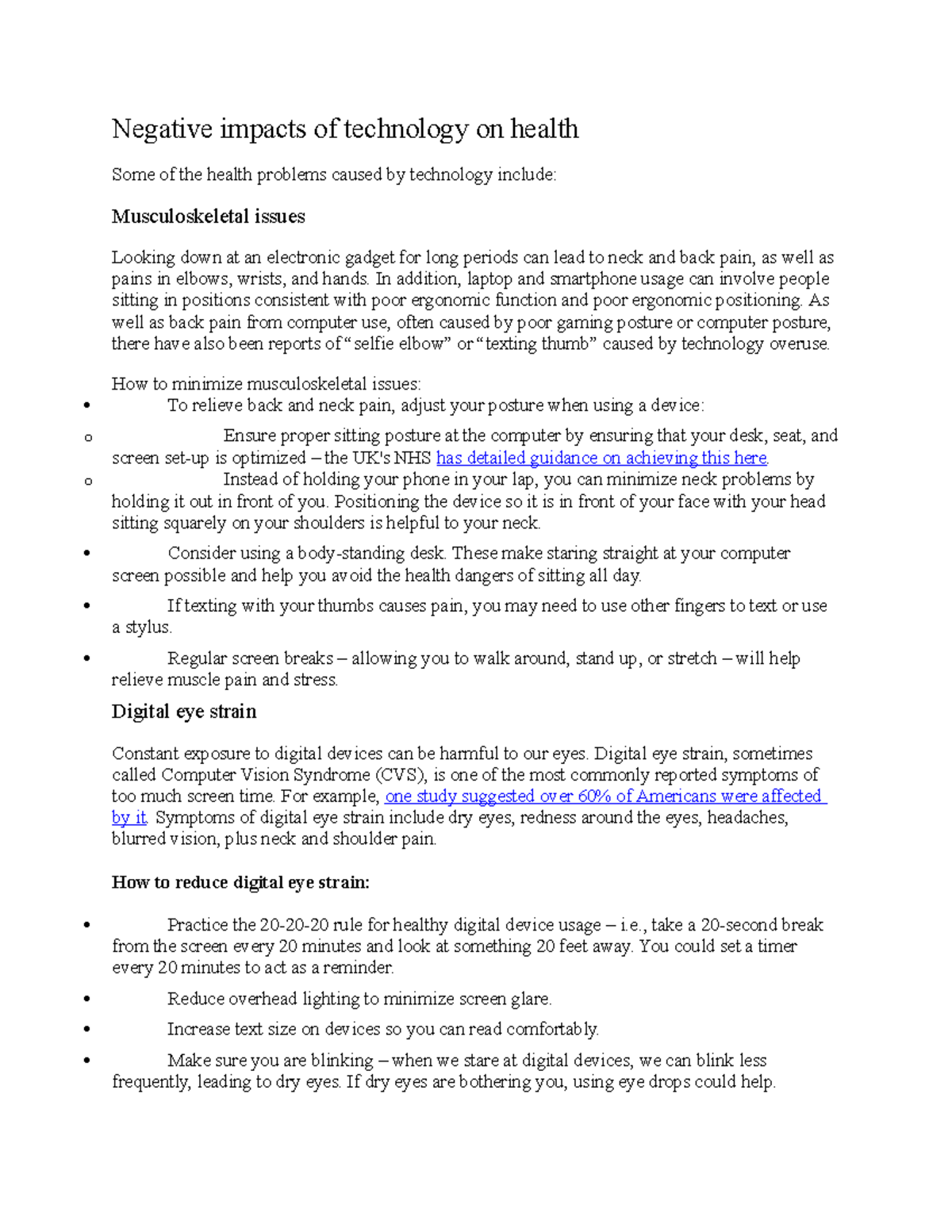 Negative impacts of technology on health - In addition, laptop and ...