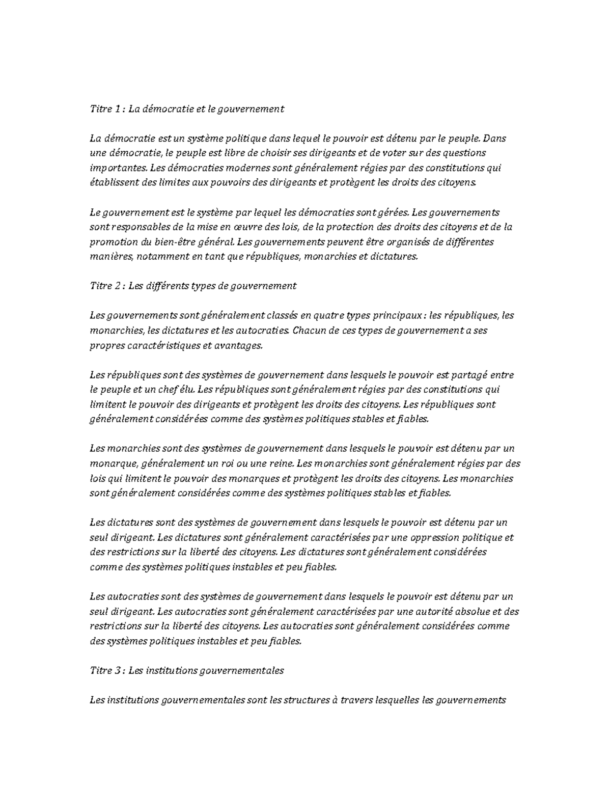 Government Notes de cours - Titre 1 : La démocratie et le gouvernement ...